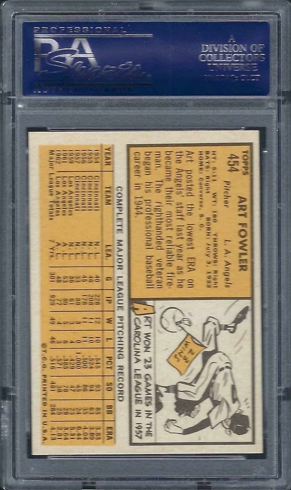 1963 TOPPS #454 ART FOWLER L.A. Angels sharp/clean/CENTERED Orange PSA ...