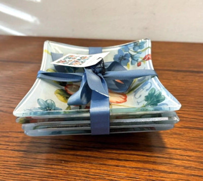 Prima Design Lisa Audit 4 Floral Square Dessert Candy Trinket Bowl ...