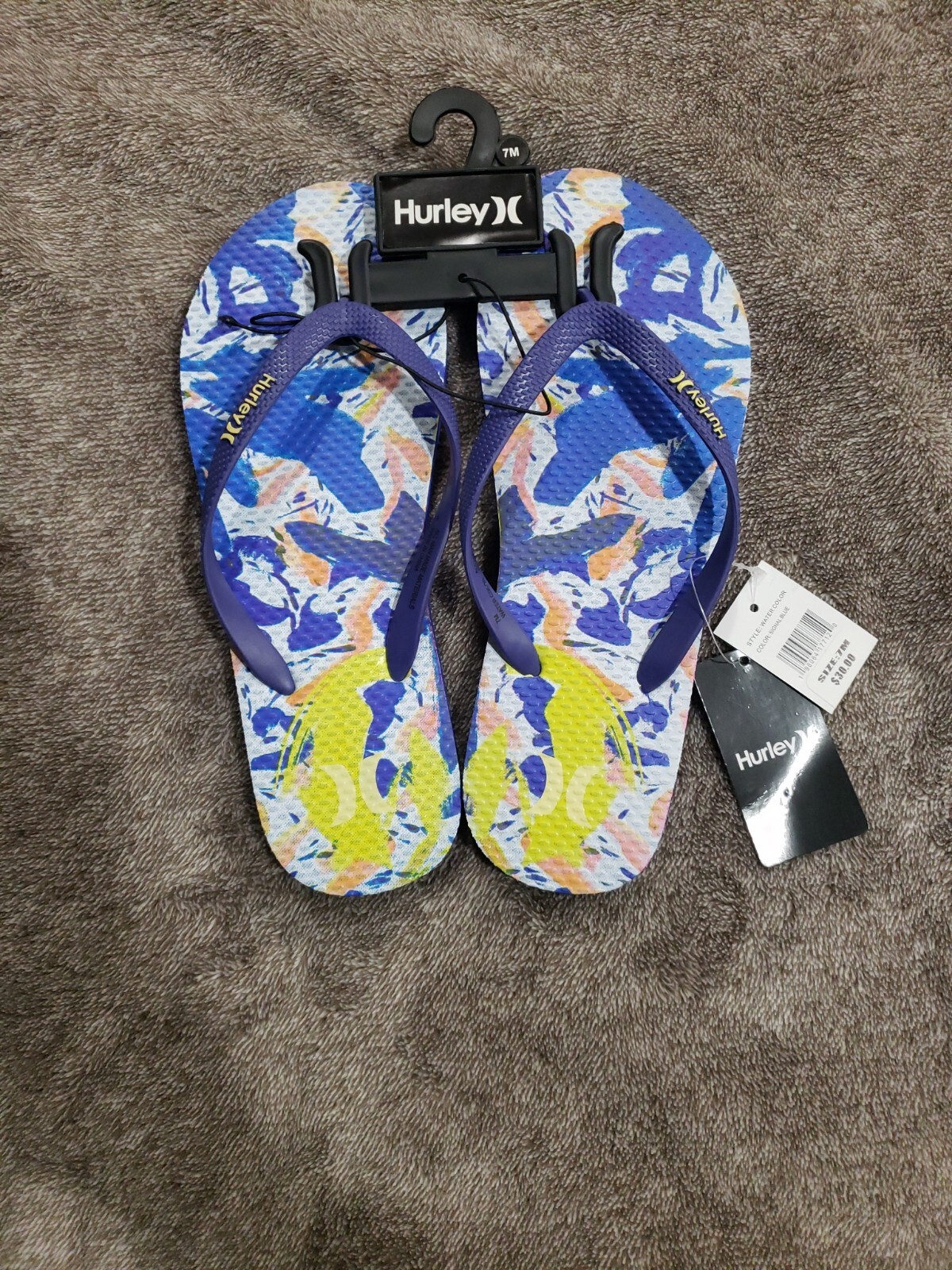 Hurley Surf Women's MULTICOLOR Blue WATER COLOR Flip Flops Sandals 7M ...