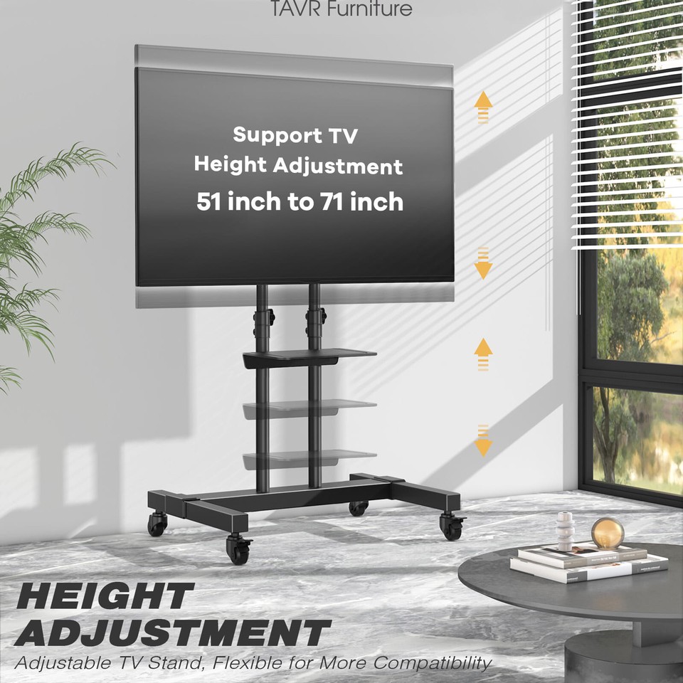 TAVR Tall Rolling TV Stand TV Cart with Wheels for 32 to 85 Inch Flat ...