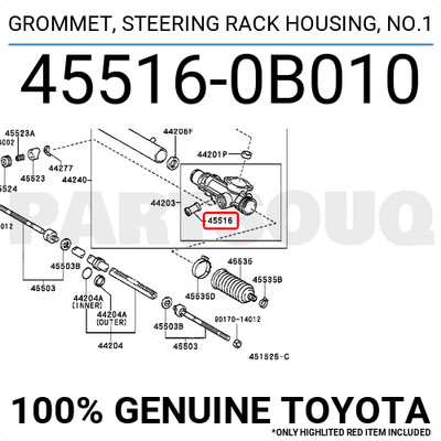 455160B010 Genuine Toyota GROMMET, STEERING RACK HOUSING, NO.1 45516 ...