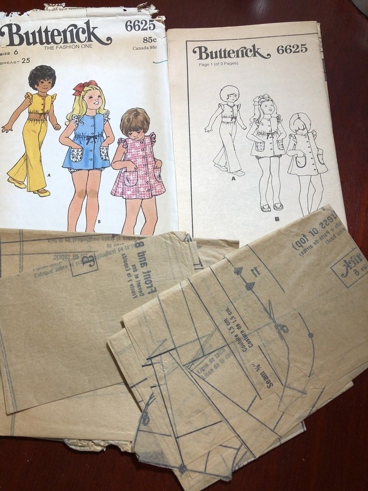 Sewing Patterns Early 1970’s Butterick #6625 Girls Size 6 Tops Pants ...
