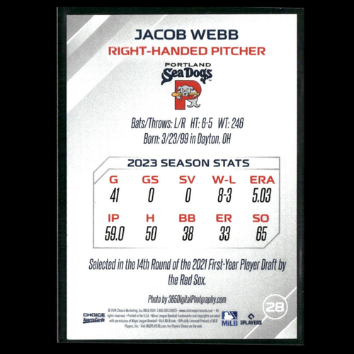 Jacob Webb 2024 Portland Sea Dogs Team Set Baseball Card MLB NM | eBay