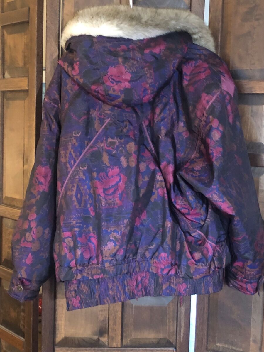 Rainbow West Vintage Women's Hooded Bomber Style Jacket Faux Rainbow West Vintage Women's Hooded Bomber Style Jacket Faux