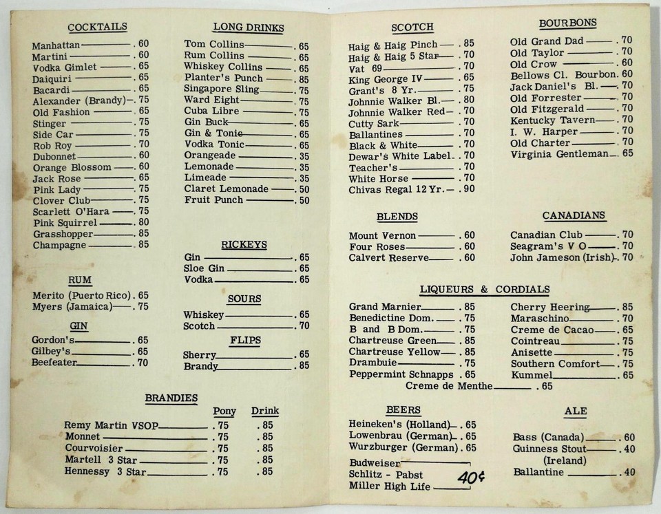 Vintage Cocktail Menu THE Grace DODGE HOUSE Hotel Capitol Hill ...