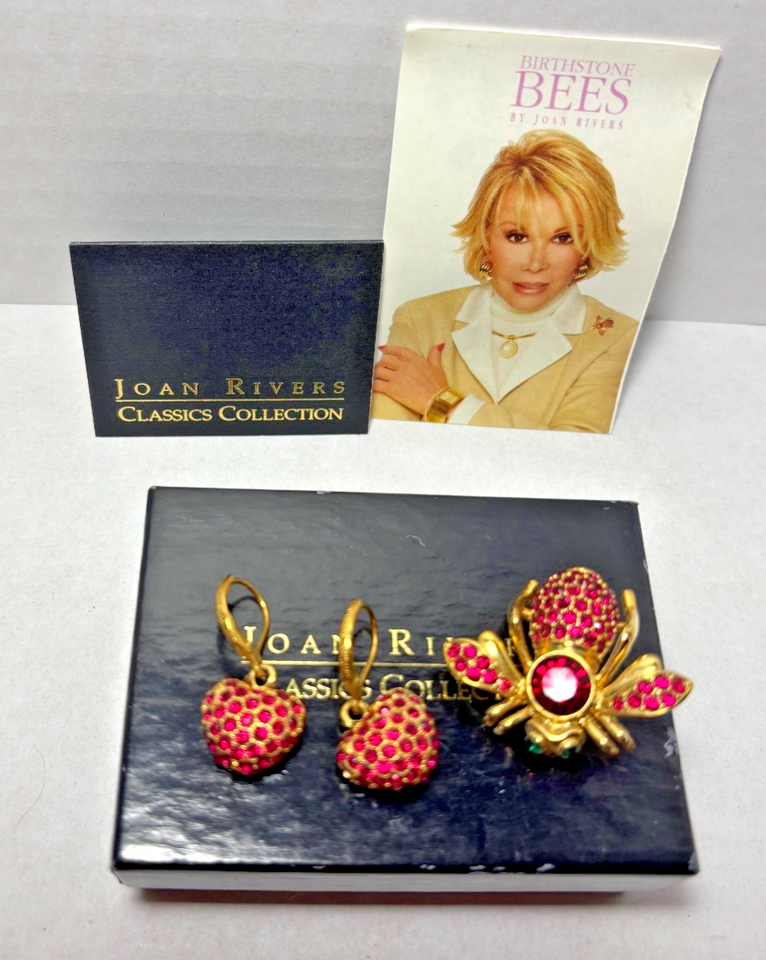 JOAN RIVERS collection BIRTHSTONE BEE July RUBY brooch with earrings ...