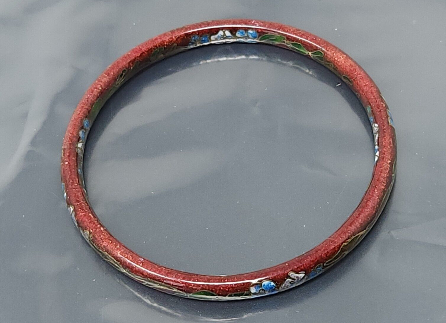 Vintage Chinese Red Enamel Cloisonne Floral Bangle Br… - Gem