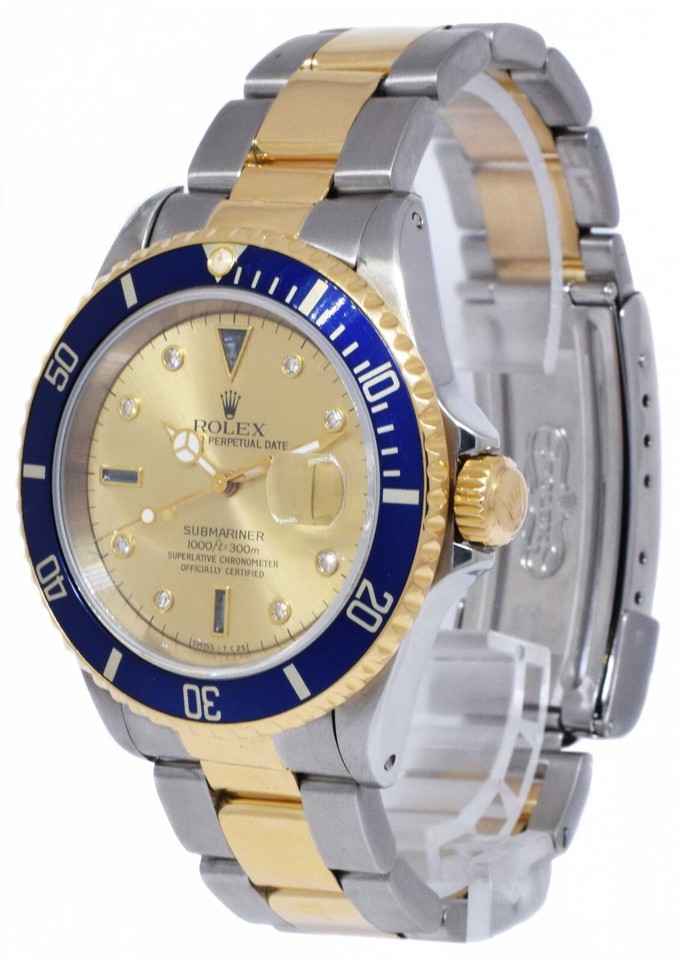 Rolex Submariner 18k Yellow Gold/Steel Serti Diamond Dial 40mm Watch N ...