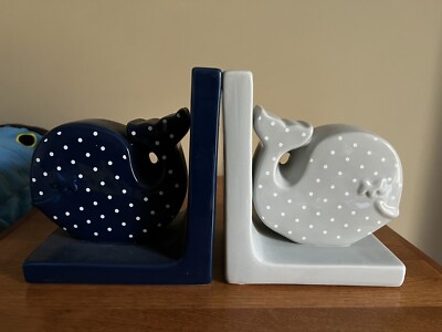 Blue and Gray Ceramic Whale Bookends | eBay