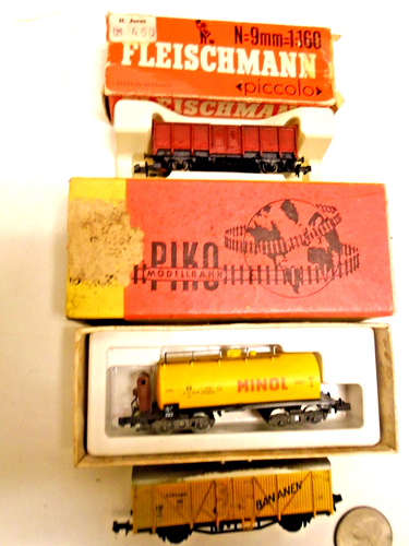European N-scale, PIKO Tank car,Trix Boxcar & Fleischmann Gondola lot ...