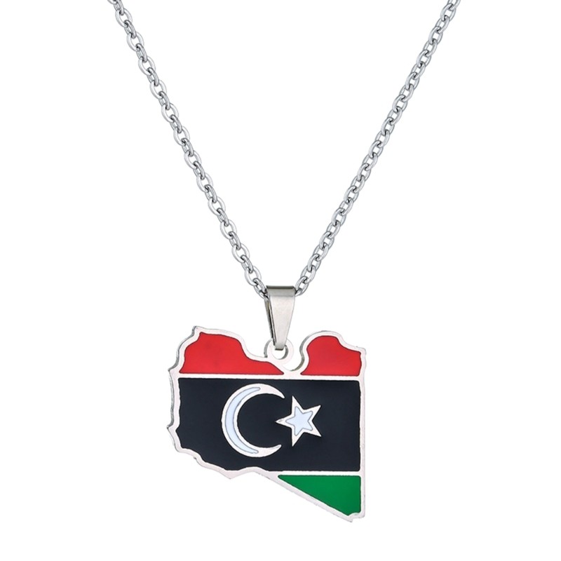 Stainless Steel Libya Flag Pendant Necklace Stylish Style Libya Map ...