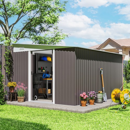 11' x 9' Metal Outdoor Storage Shed with Lockable Doors, Gray | eBay
