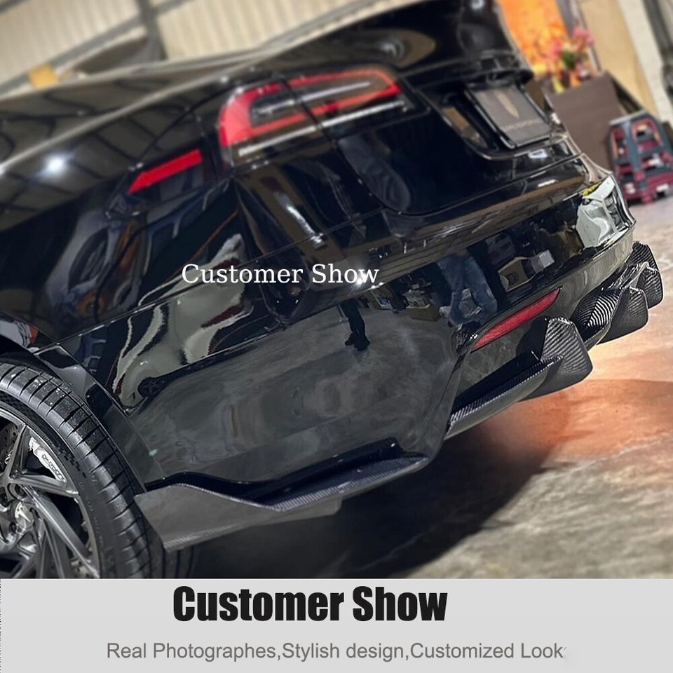 For 21-24 Tesla Model S Real Carbon Rear Bumper Lip Splitters Diffuser ...