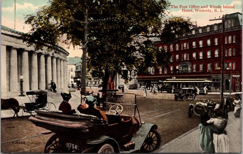 The Post Office And Rhode Island Hotel Westerly RI Postcard Divided ...