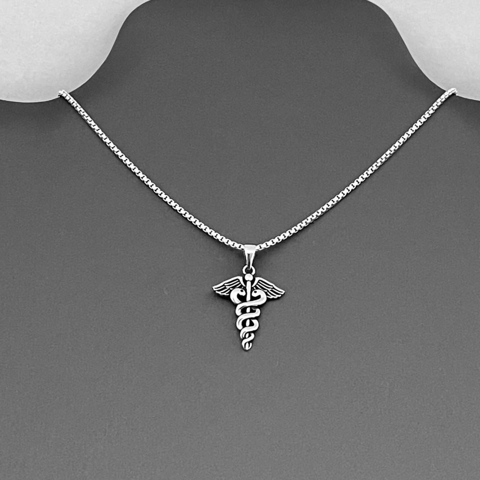 Sterling Silver Caduceus Necklace, Medical Chains, EMT Necklaces, Snake ...