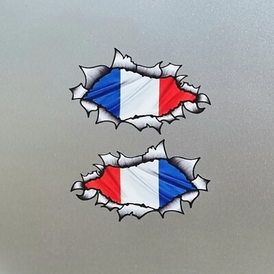 2x France French Flag Ripped Metal Oval Vinyl Sticker Decal For Car ...