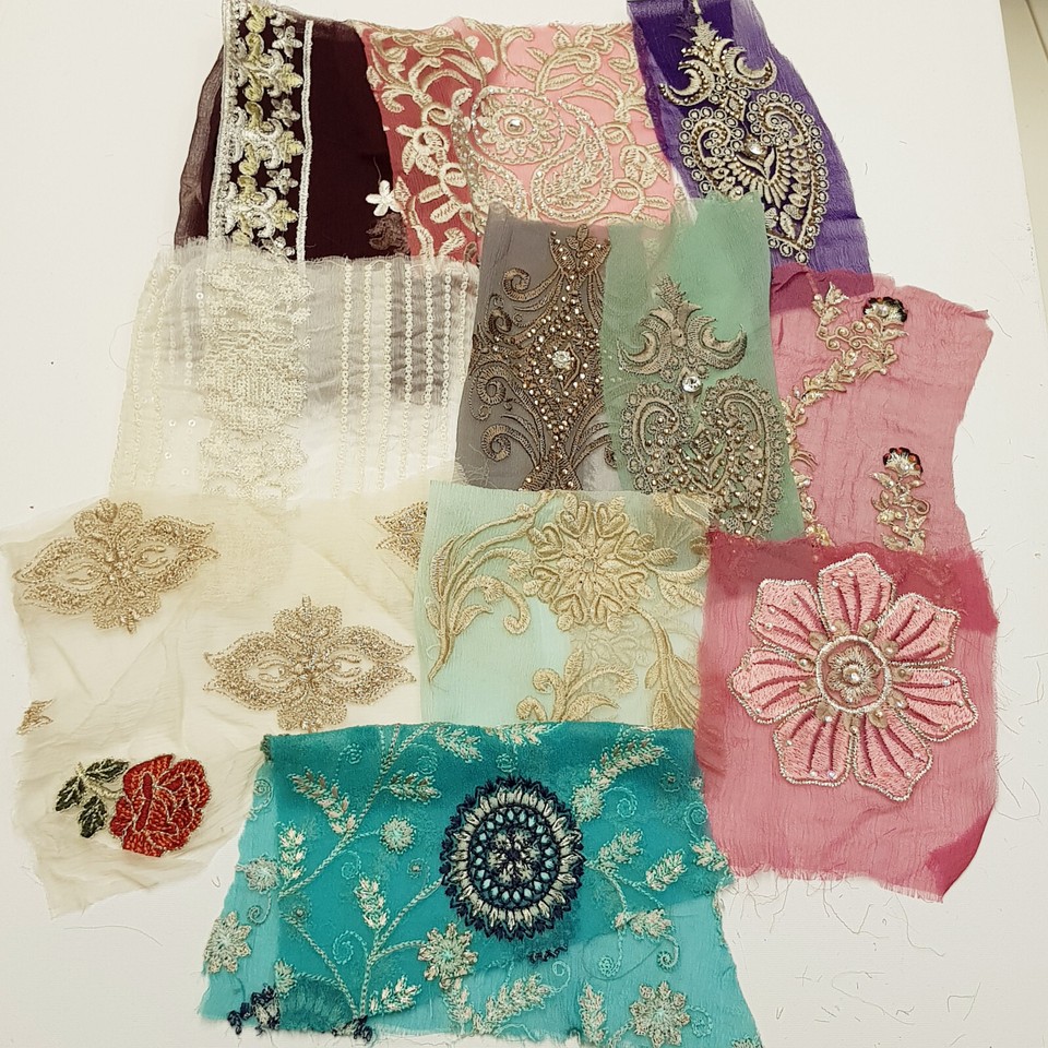 Sari scraps beaded embellished fabric offcuts art projects sequin ...