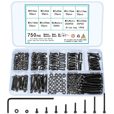 765 Pcs M3 Screws Bolts and Nuts Assortment Kit, Small Hex Socket Head ...