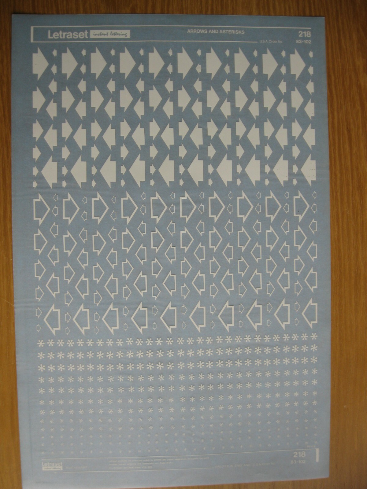 .1 x Letraset ARROWS & ASTERISKS Sheet 218 (0) | eBay
