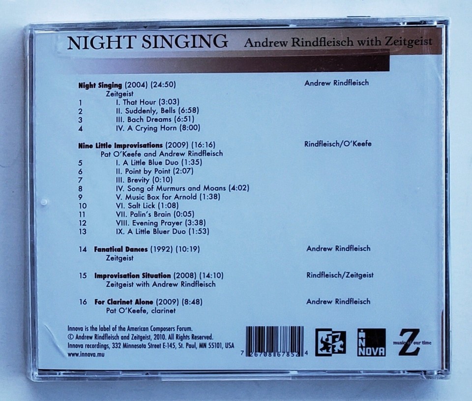 Andrew Rindfleisch and Zeitgeist CD Night Singing - Contemp Classical ...