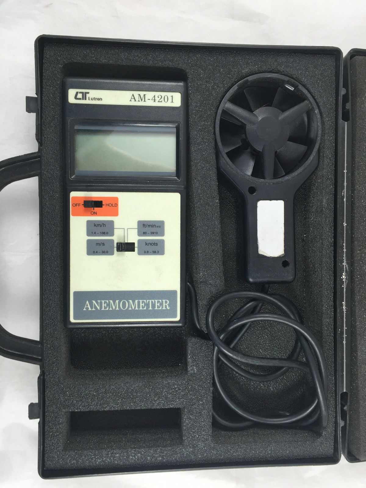Lutron AM-4201 Digital Anemometer Runner-type Air Wind 9VDC 18mm LCD 31 ...