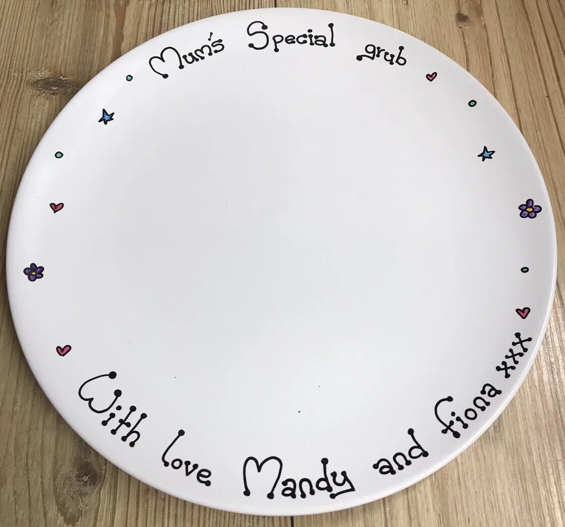 Hand painted Personalised Dinner Plate With Patterned Rim. Customised ...