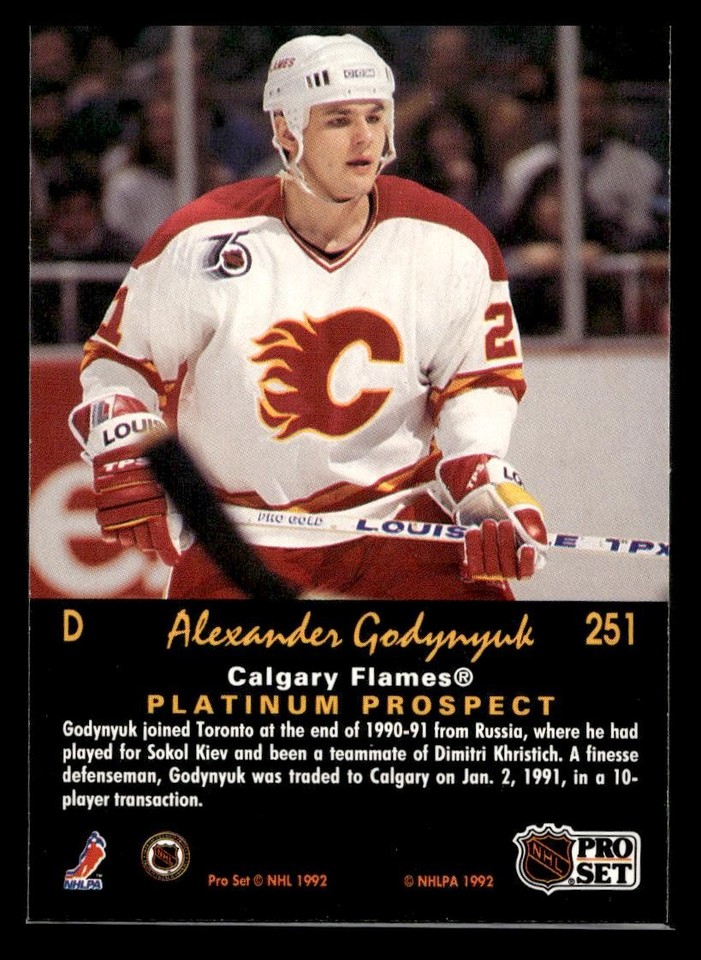 1991-92 Pro Set Platinum Hockey Card #251 Alexander Godynyuk Calgary ...