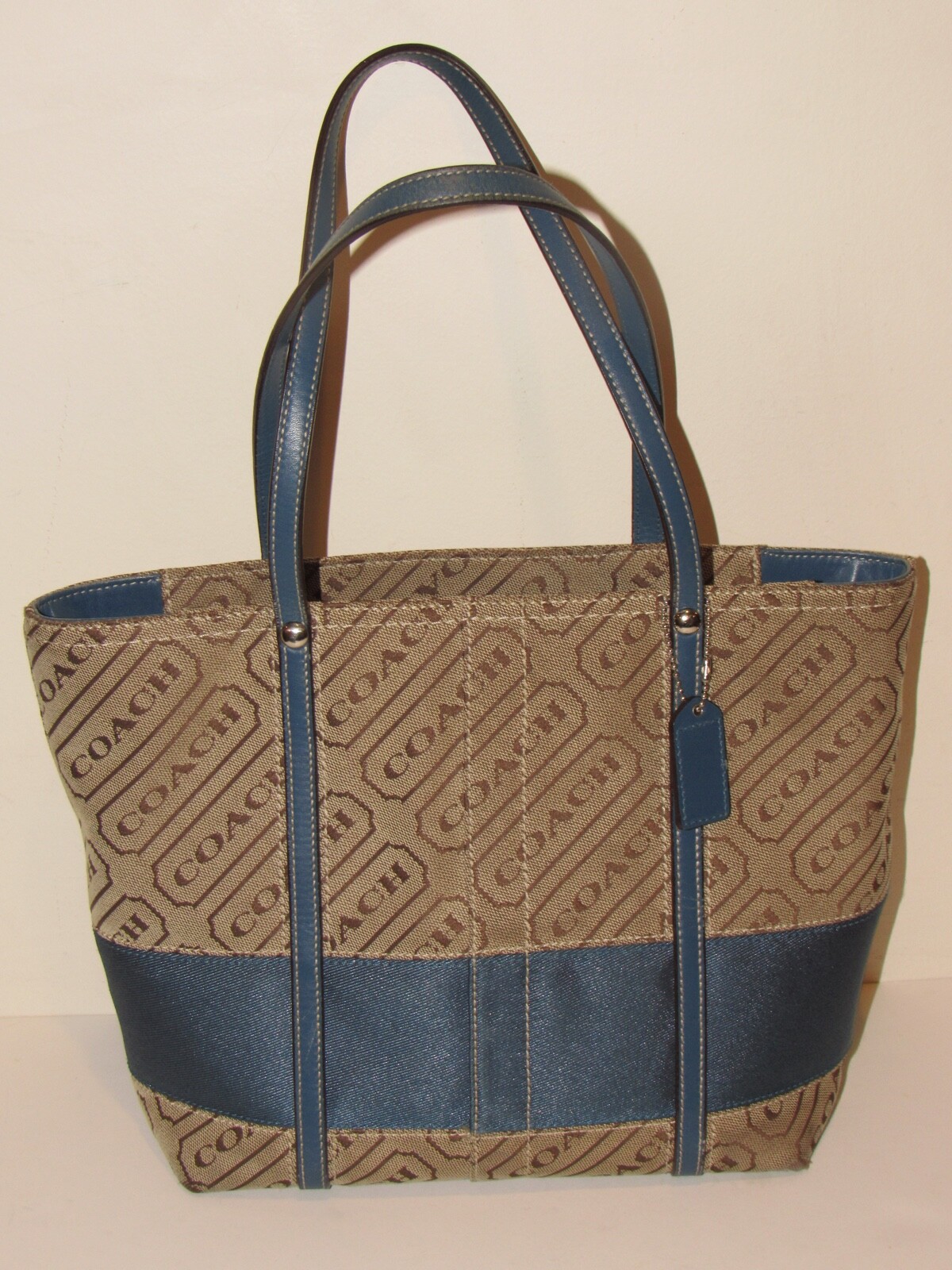 Coach Blue Bucket Bag Shoulder Tote Signature Lozenge Brown Handbag ...