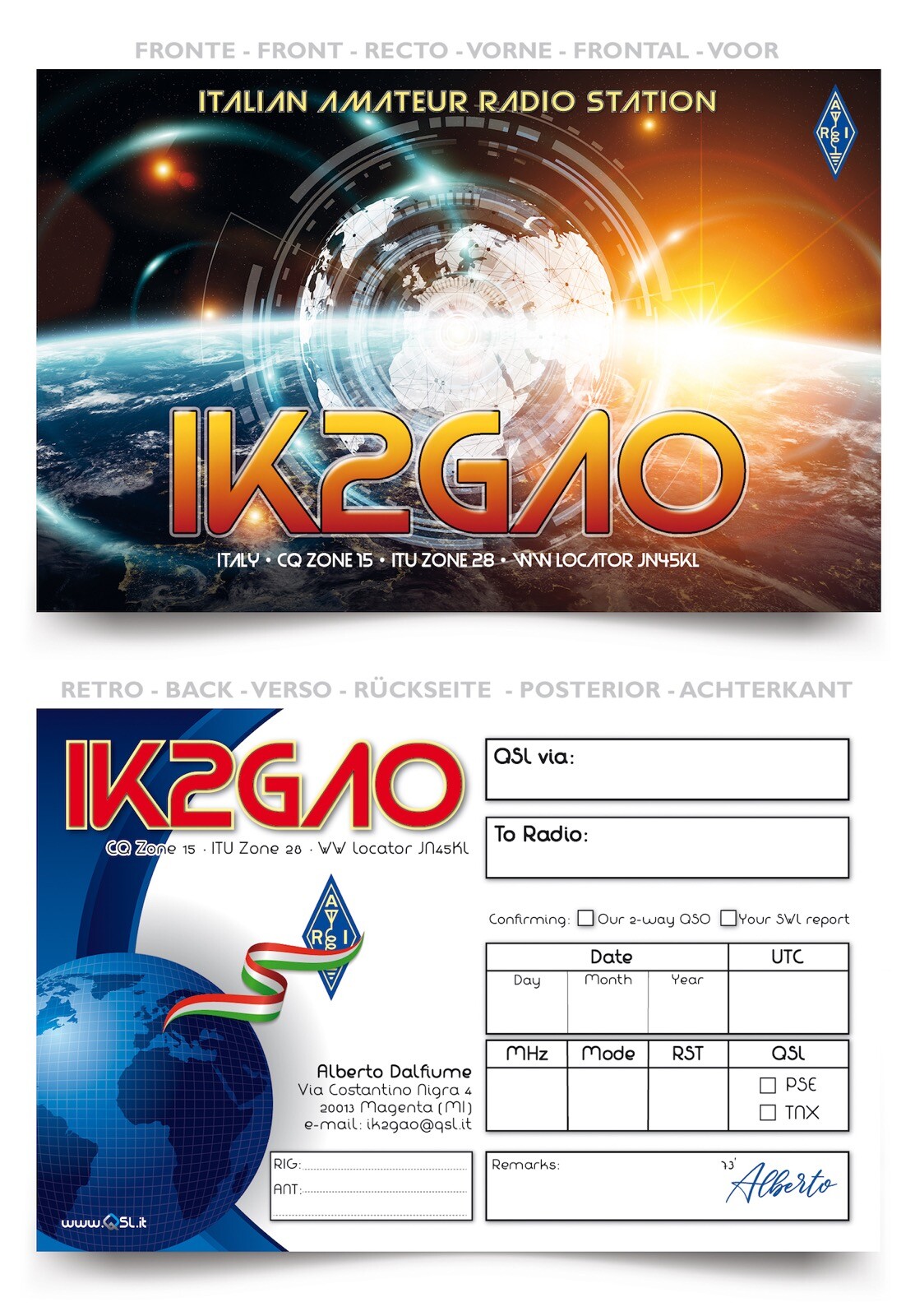 Cartoline QSL card per Radioamatori personalizzate grafica e stampa ...