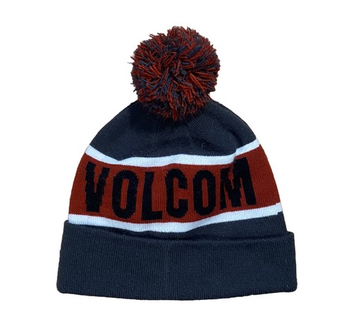Volcom Striped Red Gray Beanie Stocking Hat Cap Pom Knit Adult One Size ...