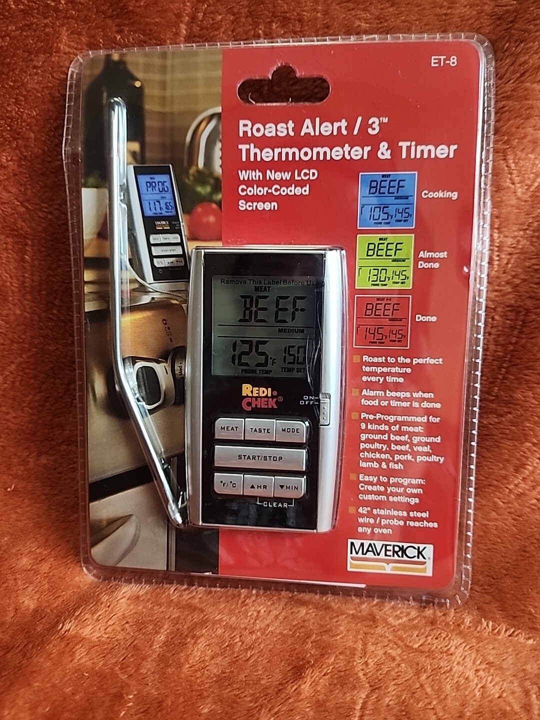 Maverick Roast Alert Roasting Thermometer/Timer Color Coded LCD Screen ...