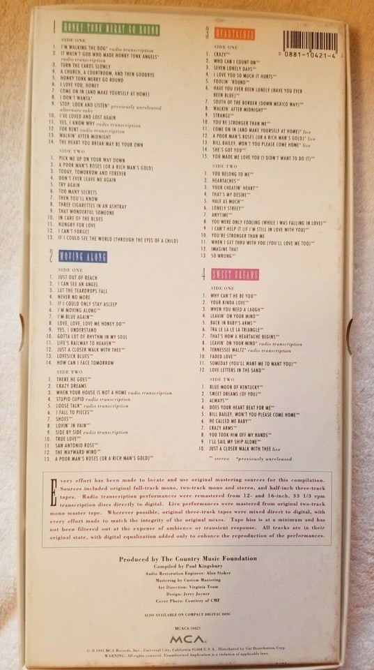 The Patsy Cline Collection (1991 four cassette set with 104 songs ...