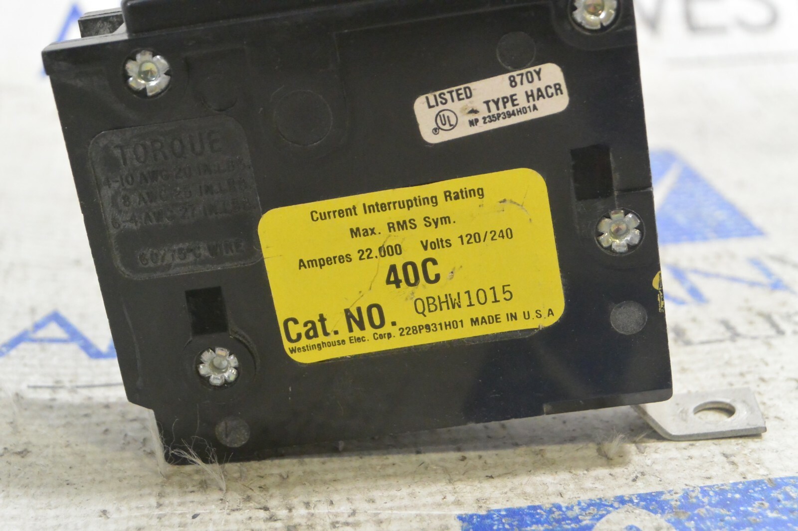 Westinghouse QBHW1015 1 Pole 15 Amp 22 kA 120/240 Volt Bolt-On Circuit ...