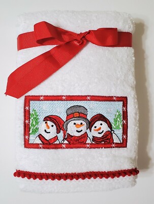 CHRISTMAS Snowman HAND TOWELS Gift SET Embroidered White Red Turkish ...