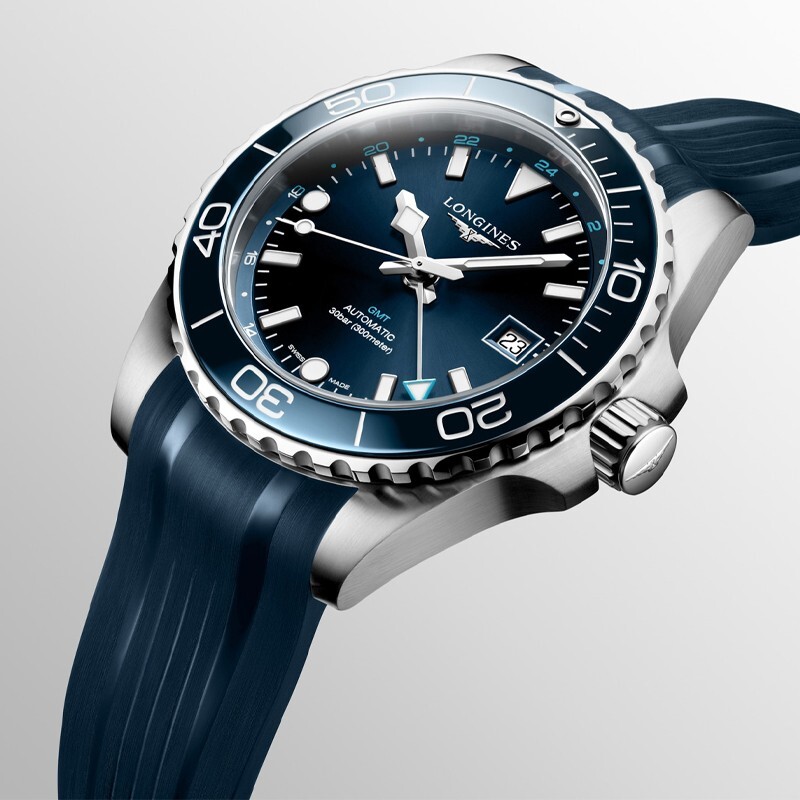 New Longines HydroConquest GMT 41mm Blue Rubber Men's Watch L37904969 ...