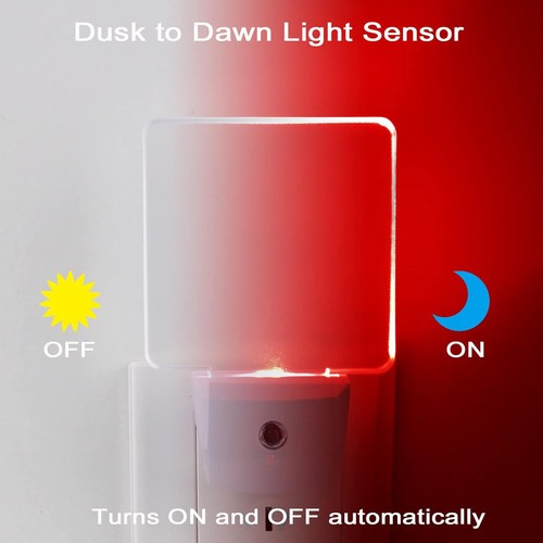 Red Led Night Light With Dusk To Dawn Sensor Energy Saving Compact ...