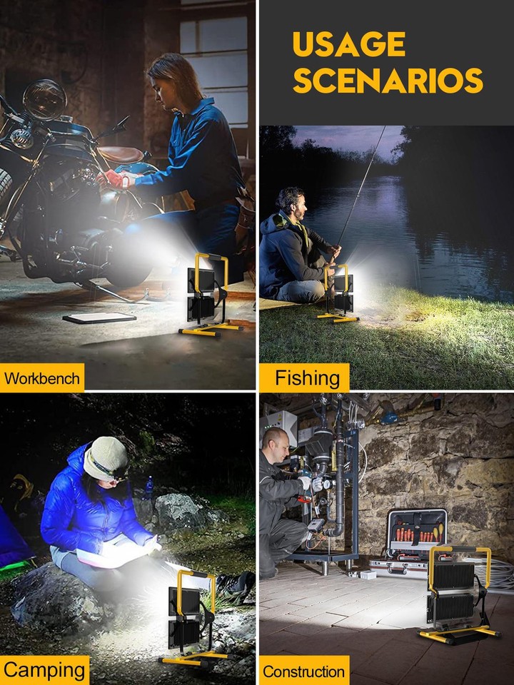 200W LED Work Flood Light Mobile Portable Camping Lamp With Floor Stand ...