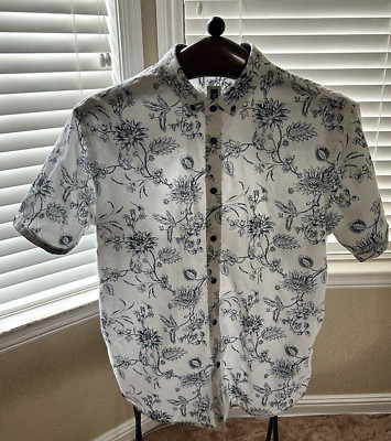 Jade Howe Button Up Shirt Men’s L Blue Floral Short Sleeve Creative ...