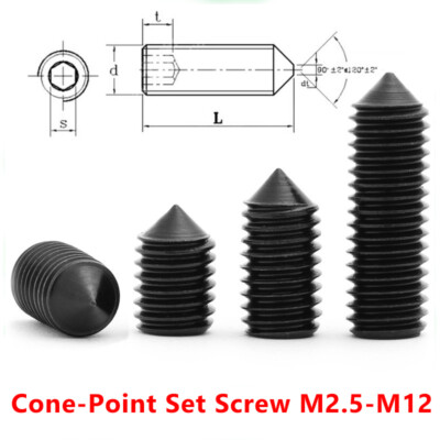 Grade 12.9 Hex Drive Cone-Point Set Screws Grub Screw Black-oxide Steel ...