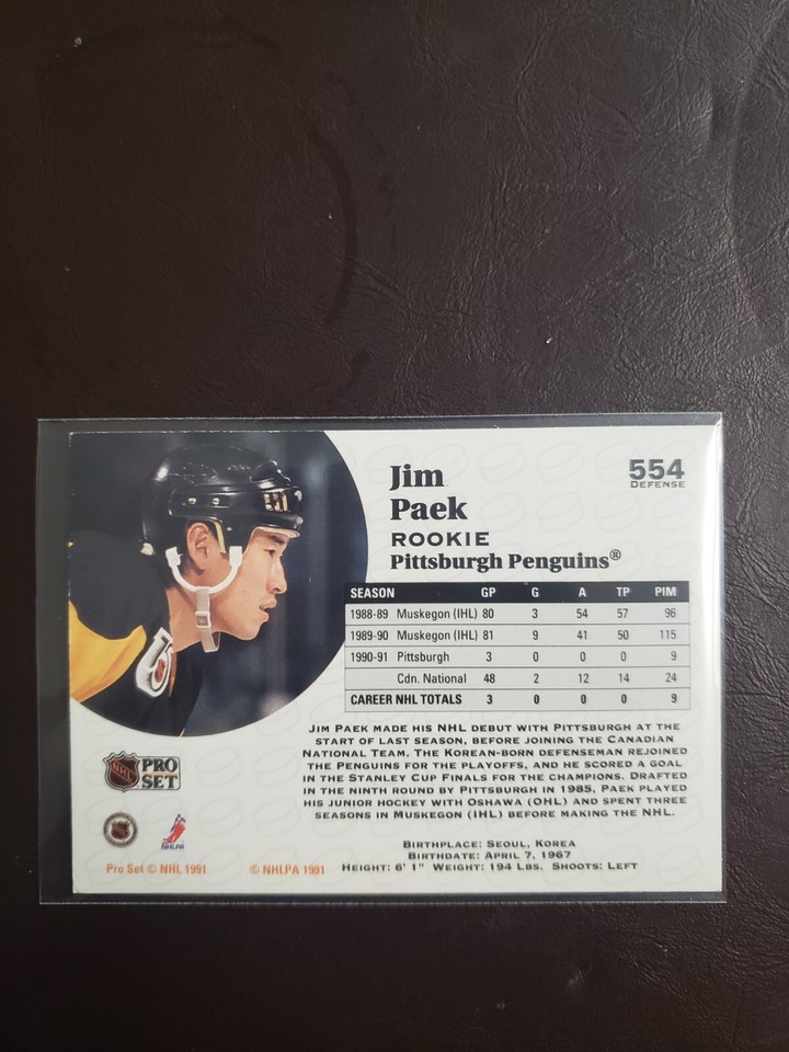 1991-92 Jim Paek Rookie Pro Set Pittsburgh Penguins | eBay