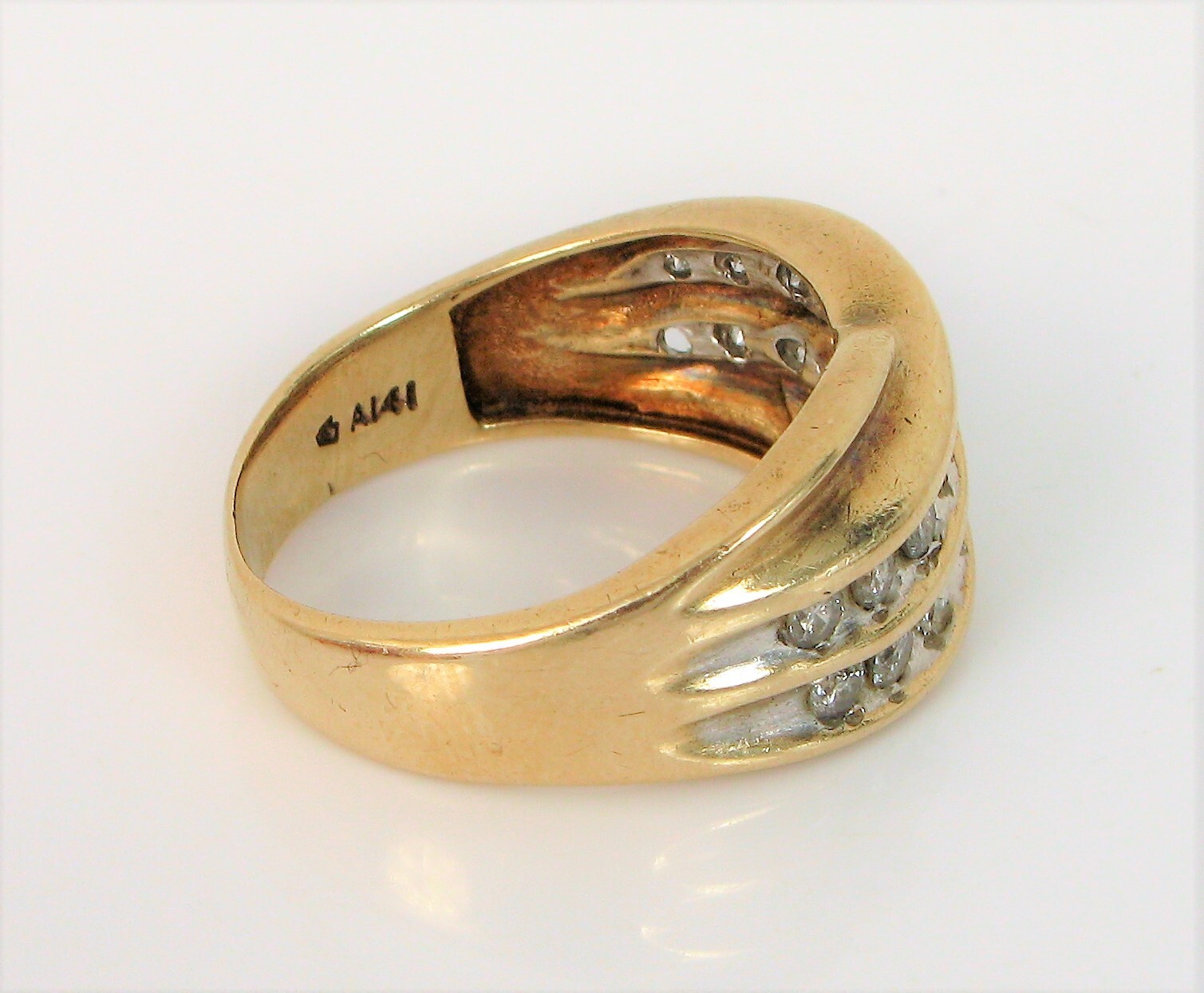VINTAGE DESIGNER SIGNED AIAI 10K YELLOW GOLD DIAMOND CHANNEL SET RING ...