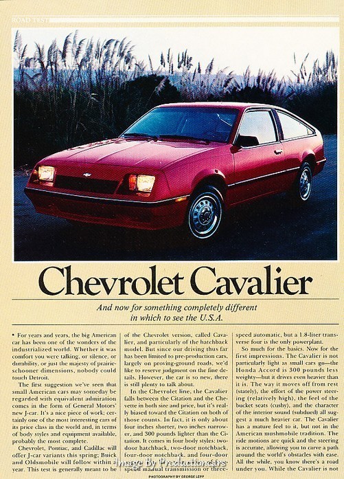 1982 Chevrolet Cavalier Hatchback Original Car Review Print Article ...