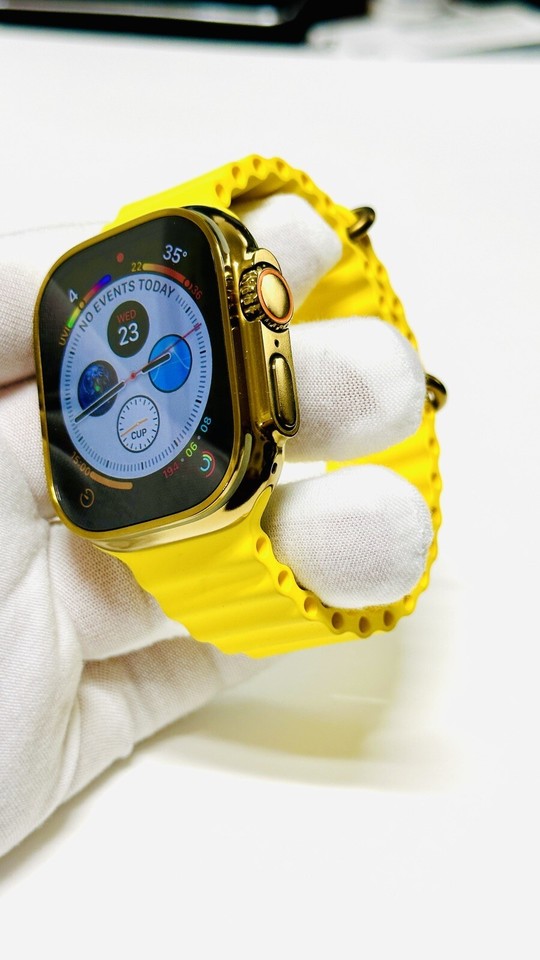 49MM Apple Watch ULTRA Custom Polished GOLD with Yellow Ocean Band | eBay