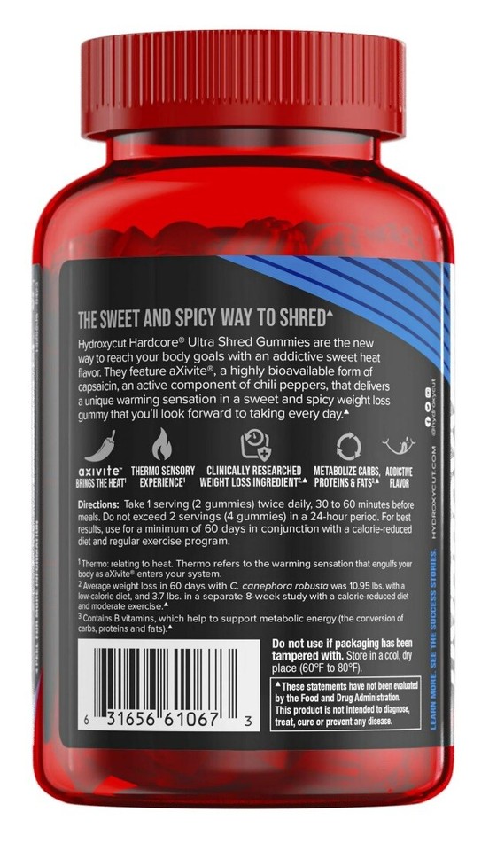 2 X Hydroxycut Hardcore Ultra Shred AXivite Weight Loss Gummies, Sweet ...