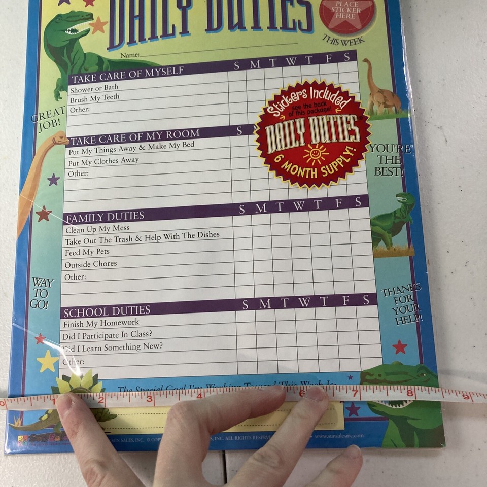 Chore Chart Daily Duties Daily Check List Kids Dinosaur Motivation | eBay