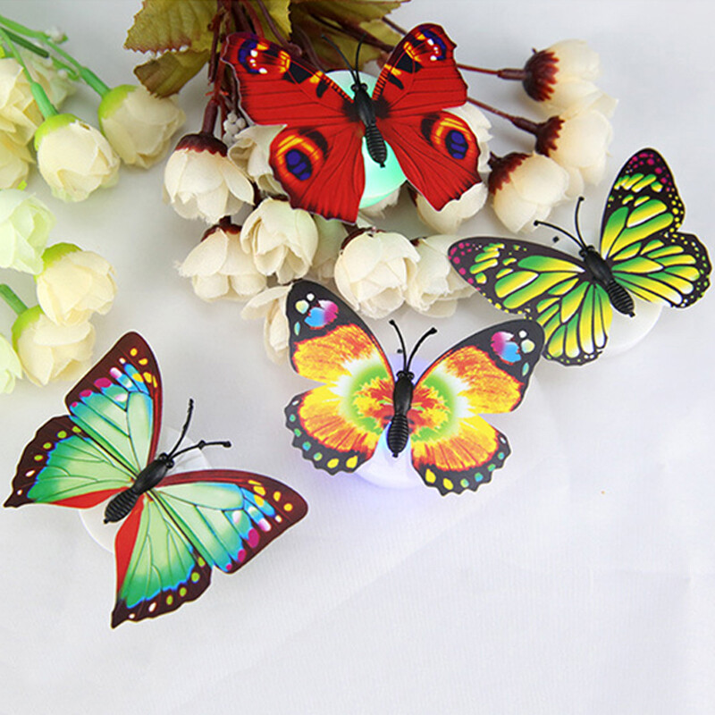 4x Butterfly LED Night Light Glowing Stickable Atmosphere Wall Lights ...