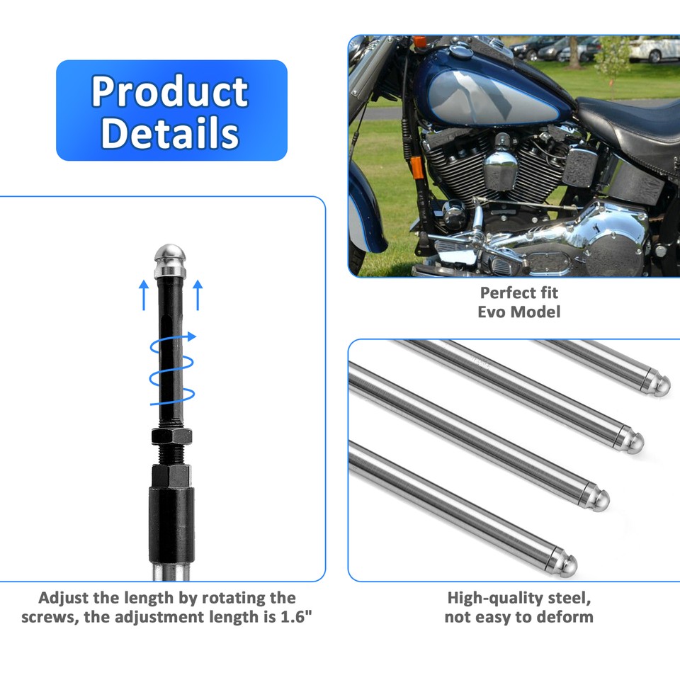 Quickee Adjustable Chrome Pushrods Covers Kit For Harley Evo Big Twin ...