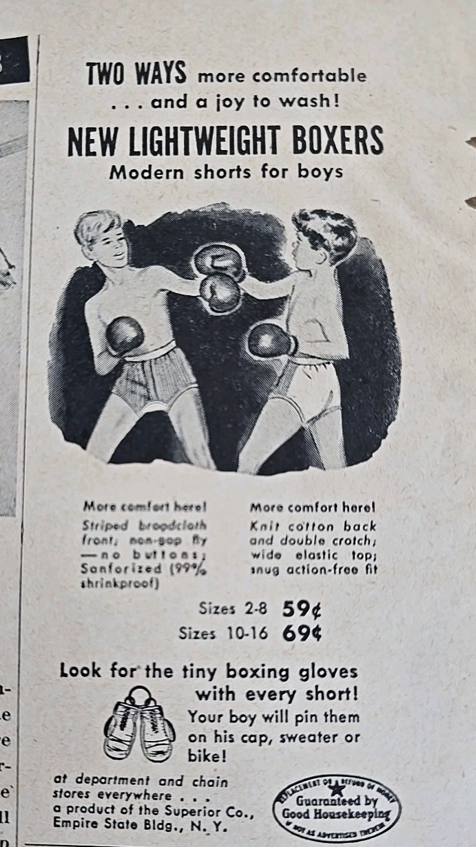 1948 Boys Lightweight Boxer underwear boxing gloves vintage Ad | eBay
