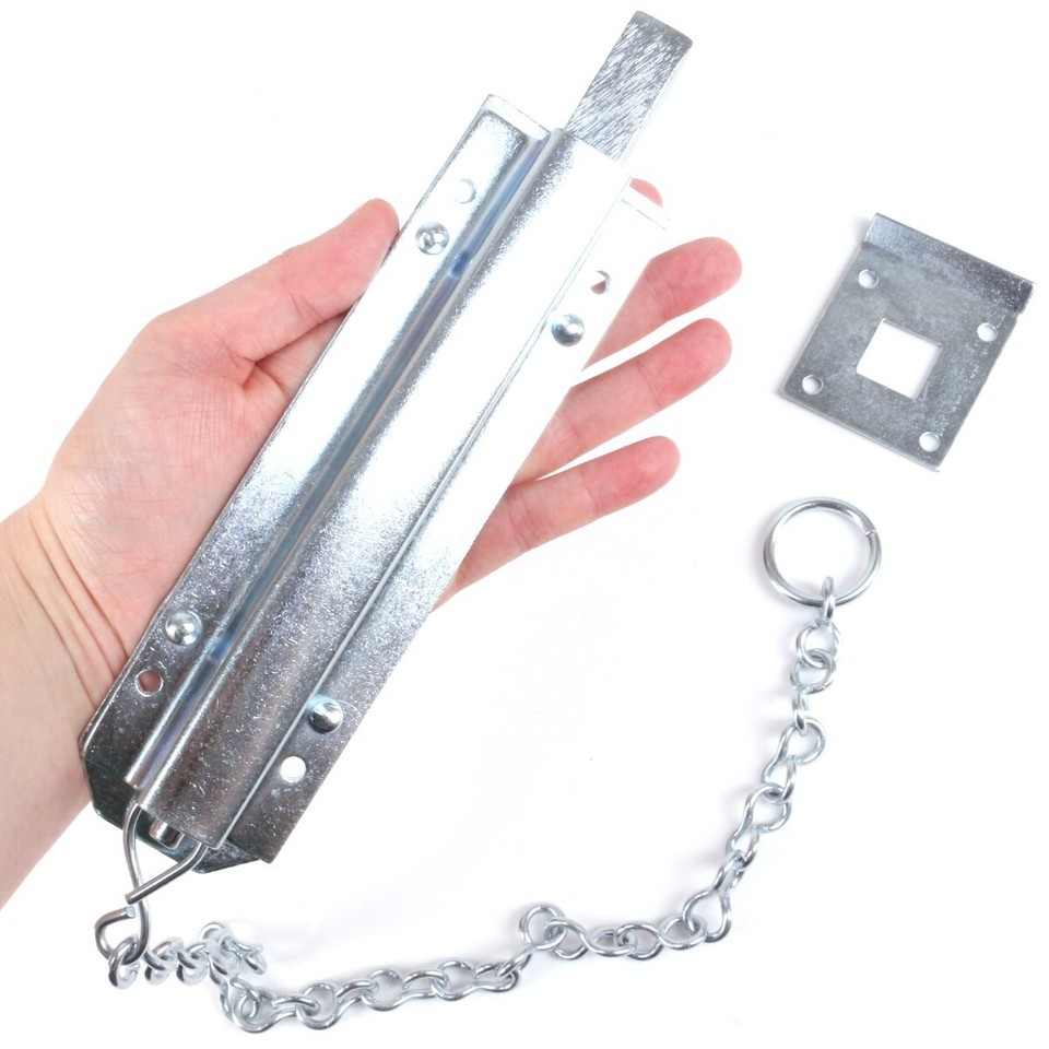 18" LONG PULL CHAIN GATE LOCK Spring Loaded Sprung Garage Shed Barn ...