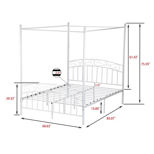 "Metal Canopy Platform Bed Frame Mattress Foundation with Steel Slat ...